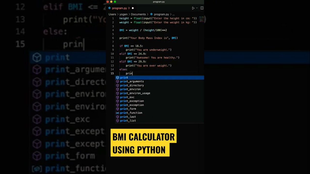 Python Program To Create Bmi Calculator Shorts Coding Programming