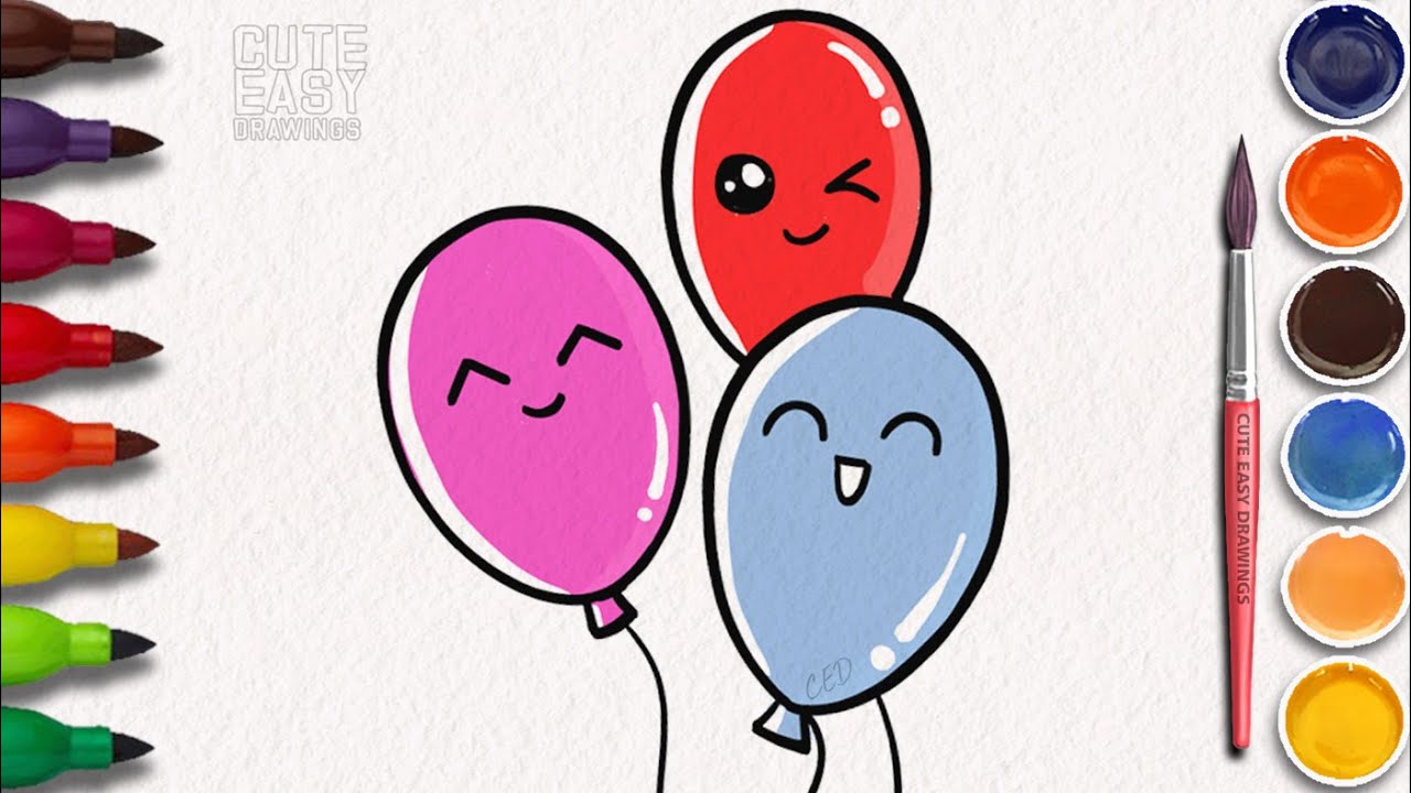 How To Draw Cute Balloons Cute Easy Drawings For Kids Youtube