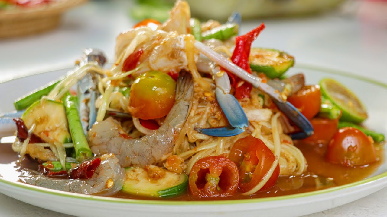 Authentic Seafood Papaya Salad Recipe How To Cook Thai Green Papaya