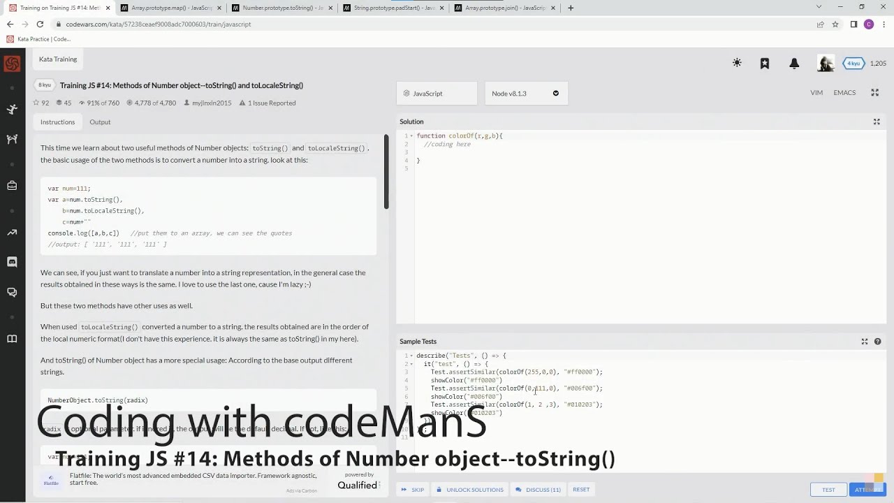 Codewars 8 Kyu Training Js 14 Methods Of Number Object Tostring