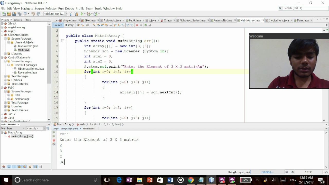 Addition Of Diagonals Of A Matrix Using Array In Java Youtube