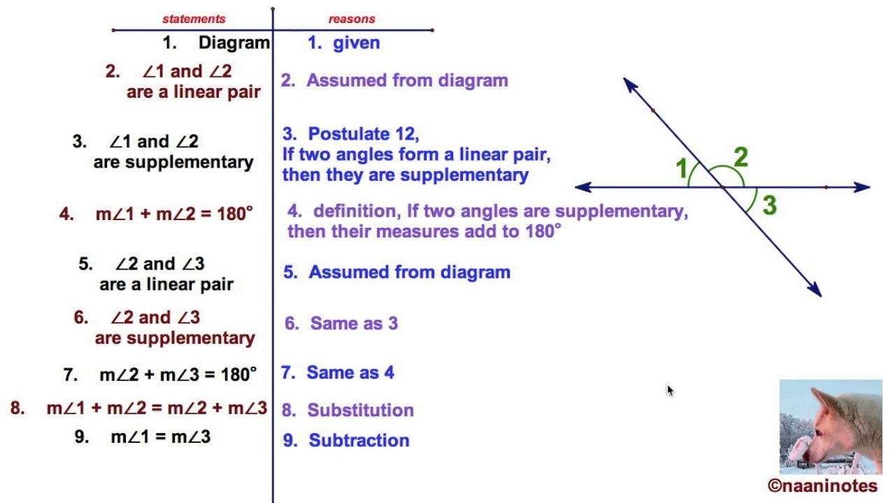 Vertical Angles Theorem Triangles Complete Each Two Column Proofs