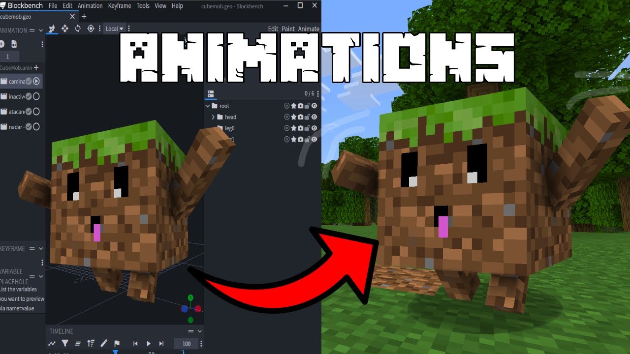 Minecraft Bedrock Animations Tutorial Blockbench Model Animation Fiogn