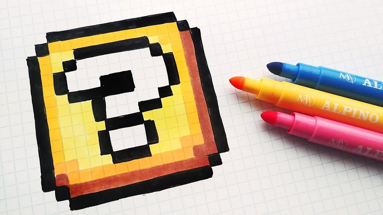 Handmade Pixel Art How To Draw A Super Mario Block Pixelart Youtube