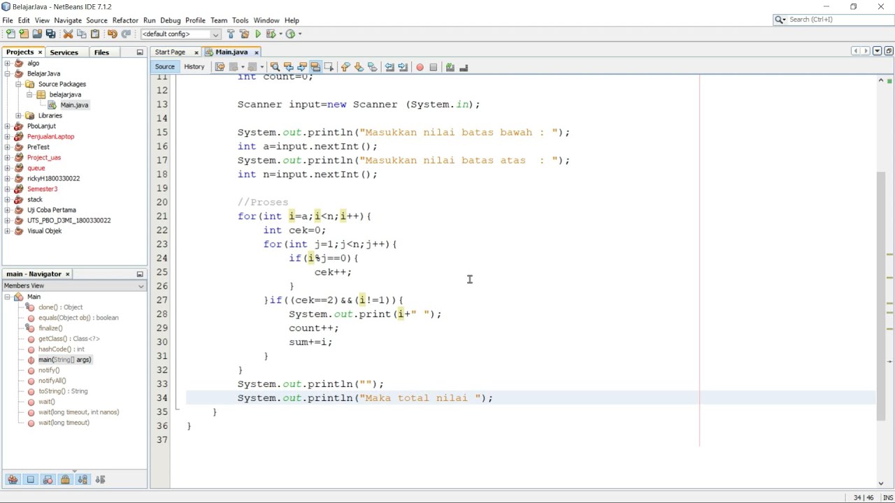 Program Bilangan Prima Java Youtube