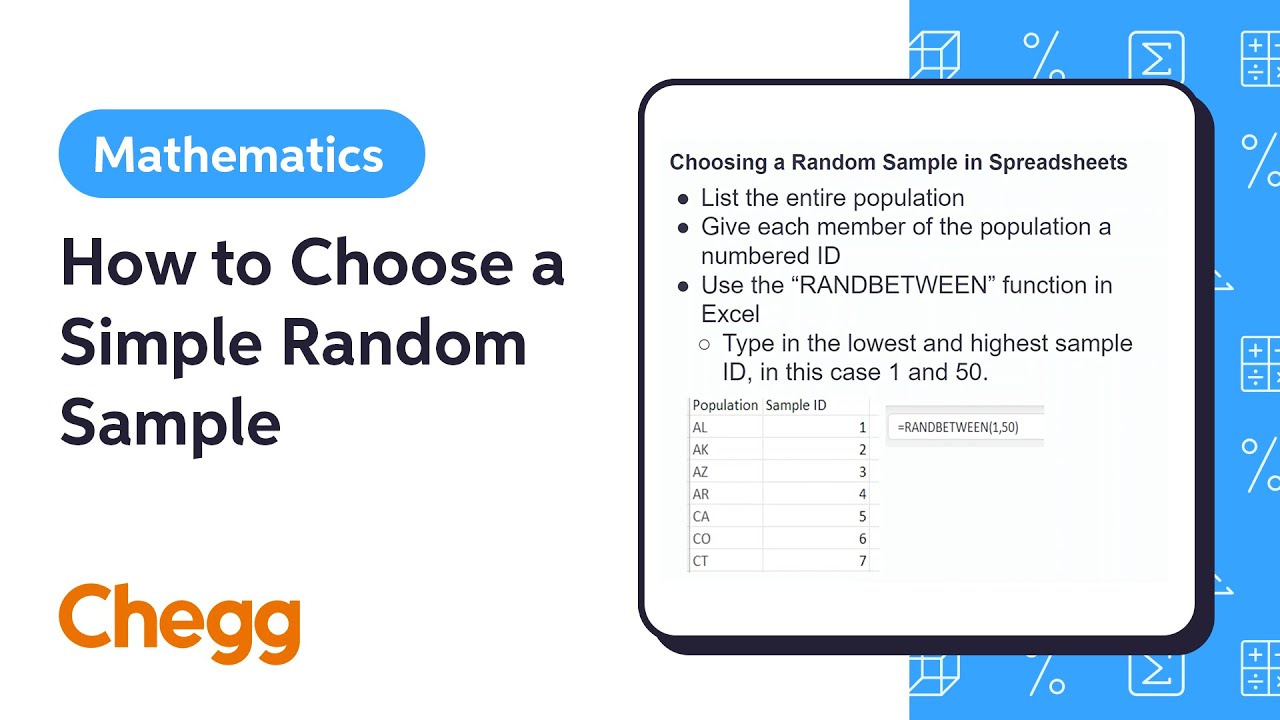 How To Choose A Simple Random Sample Introduction To Statistics Youtube