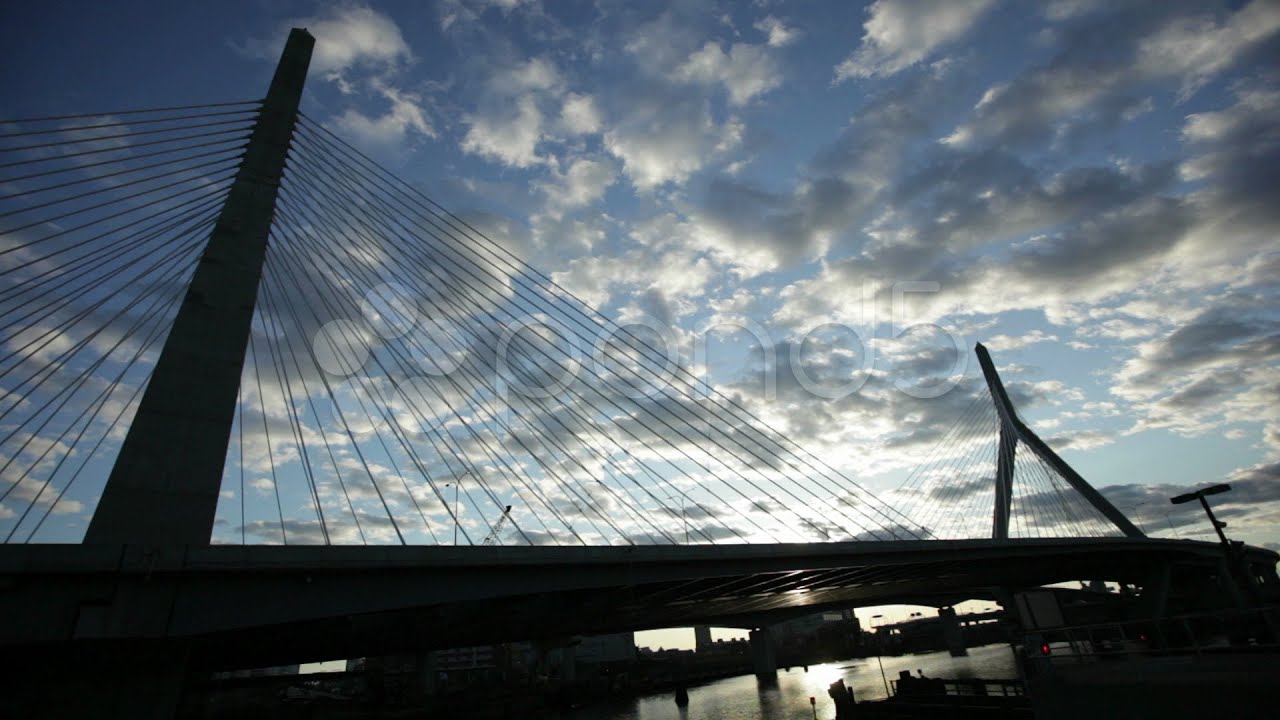 Zakim Bridge At Sunset With Time Lapse Clouds Stock Footage Youtube