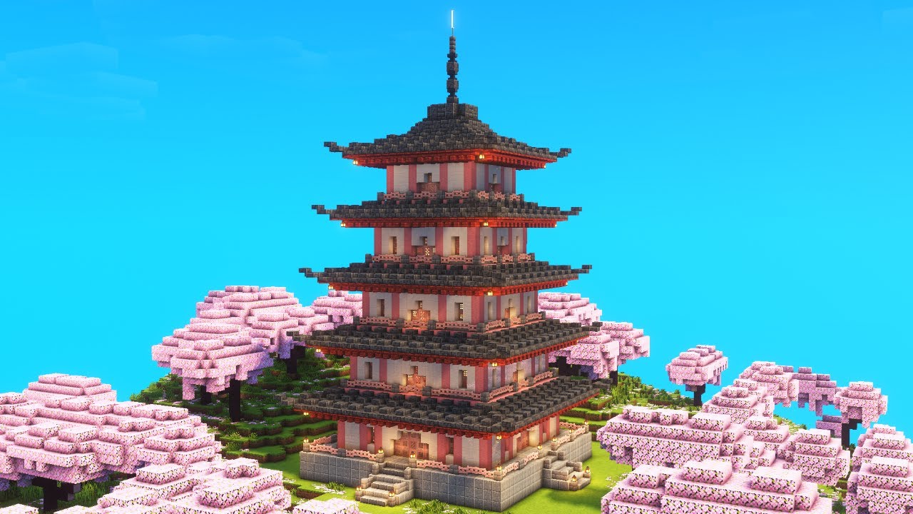 Minecraft How To Build A Japanese Cherry Blossom Pagoda Tutorial