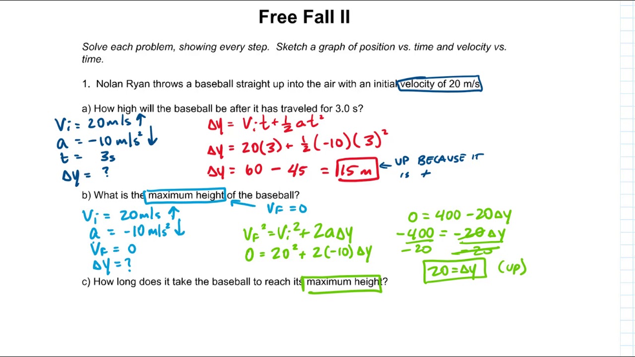 Physics 1 Free Fall 2 Solutions Youtube