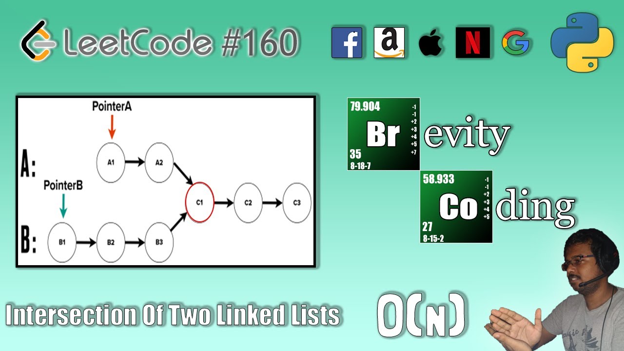 Python Leetcode 160 Intersection Of Two Linked Lists In O N Time