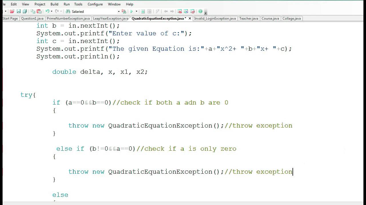 Java Program For Qudratic Equation Exception Youtube