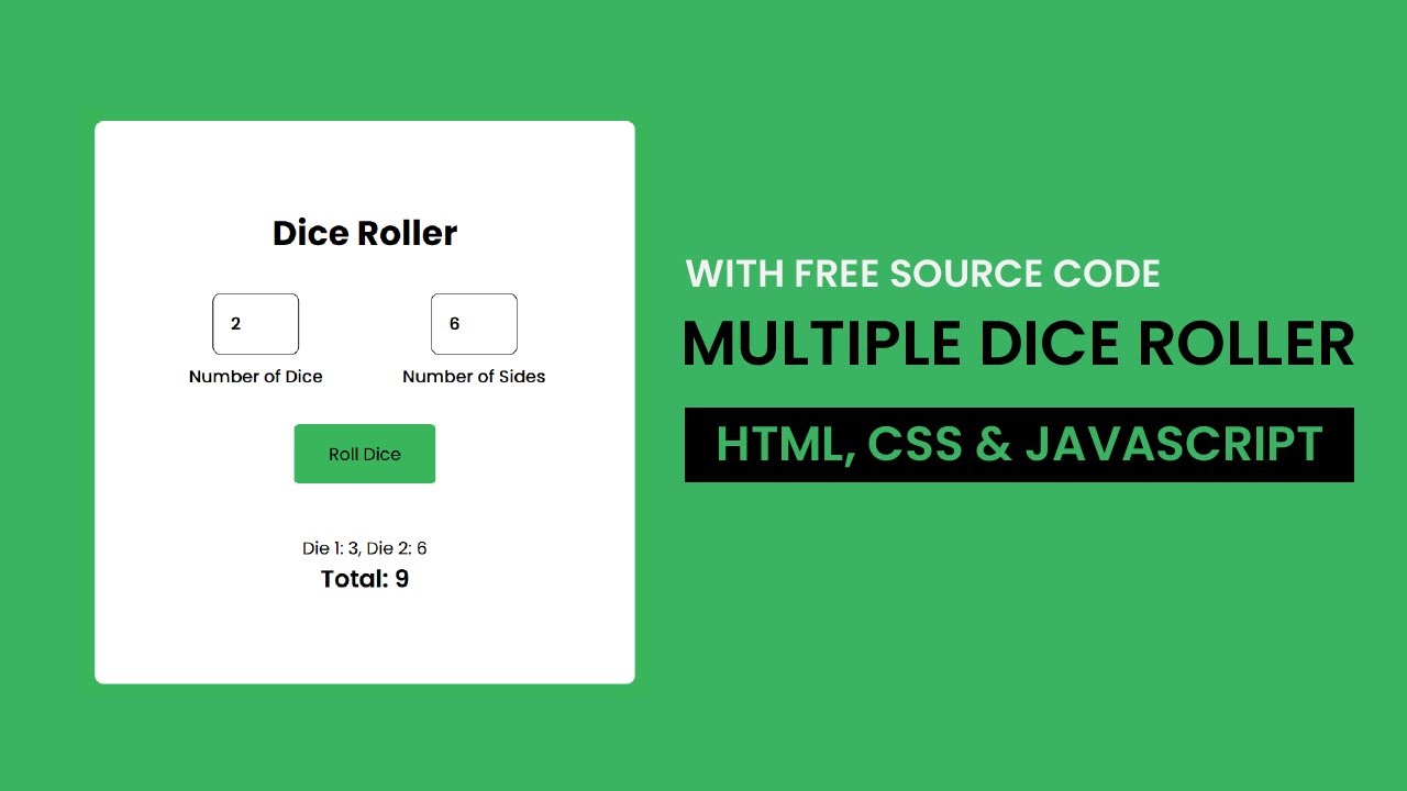Multiple Dice Roll Javascript Project Youtube