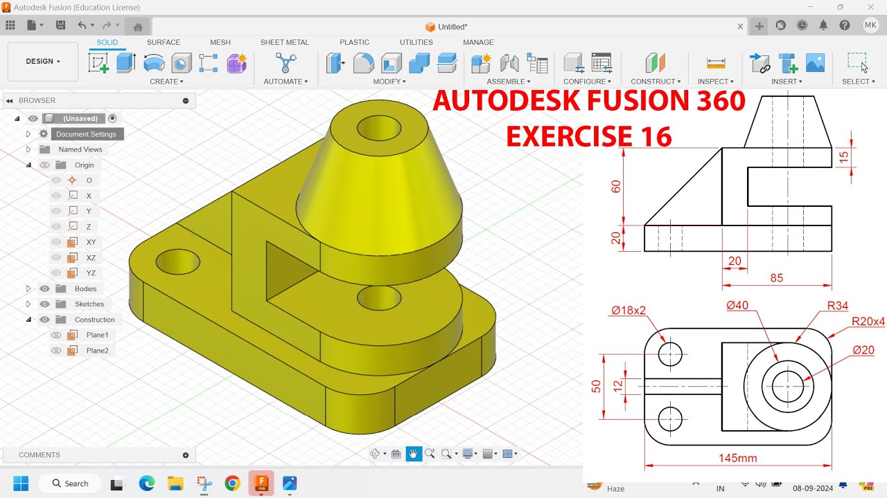 Autodesk Fusion 360 Tutorial Exercise 16 Youtube