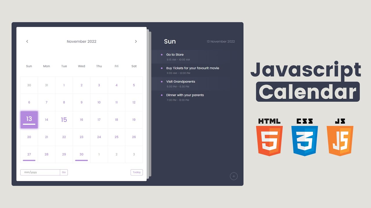 Modern Calendar With Todo In Html Css And Js Part 1 Javascript