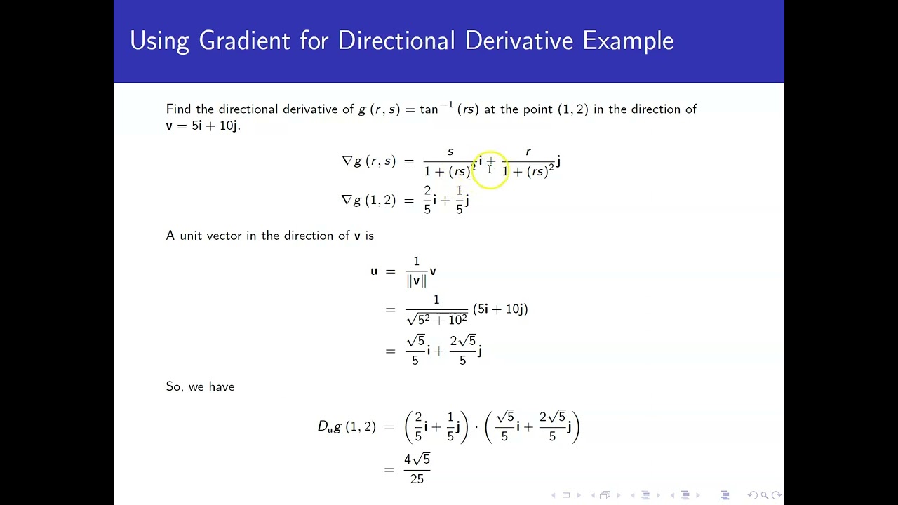 Using Gradient For Directional Derivative Example Youtube