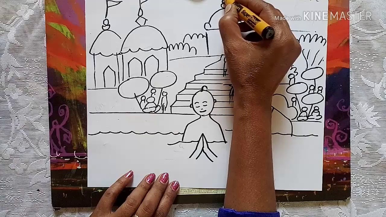 Maha Kumbh Mela Drawing Easy How To Draw A Scenery Of Kumbh Mela ...