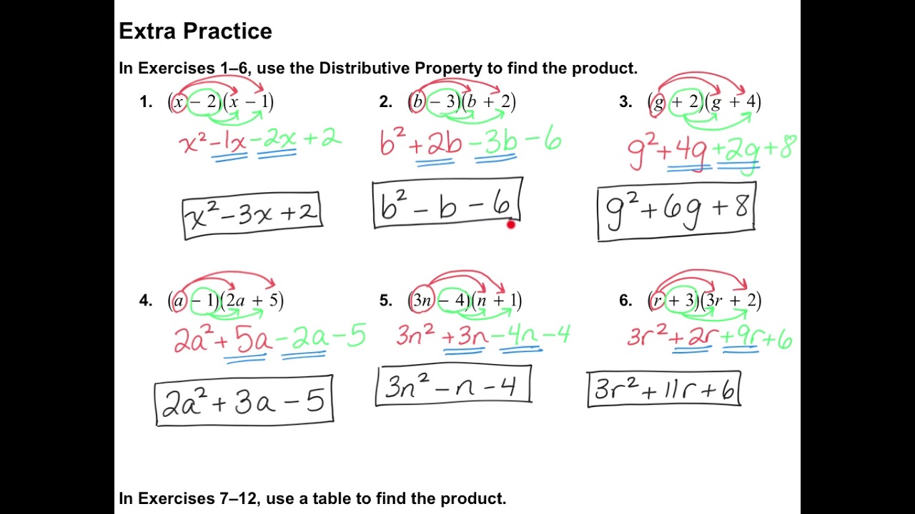 Algebra 1 7 2 Multiplying Polynomials Youtube