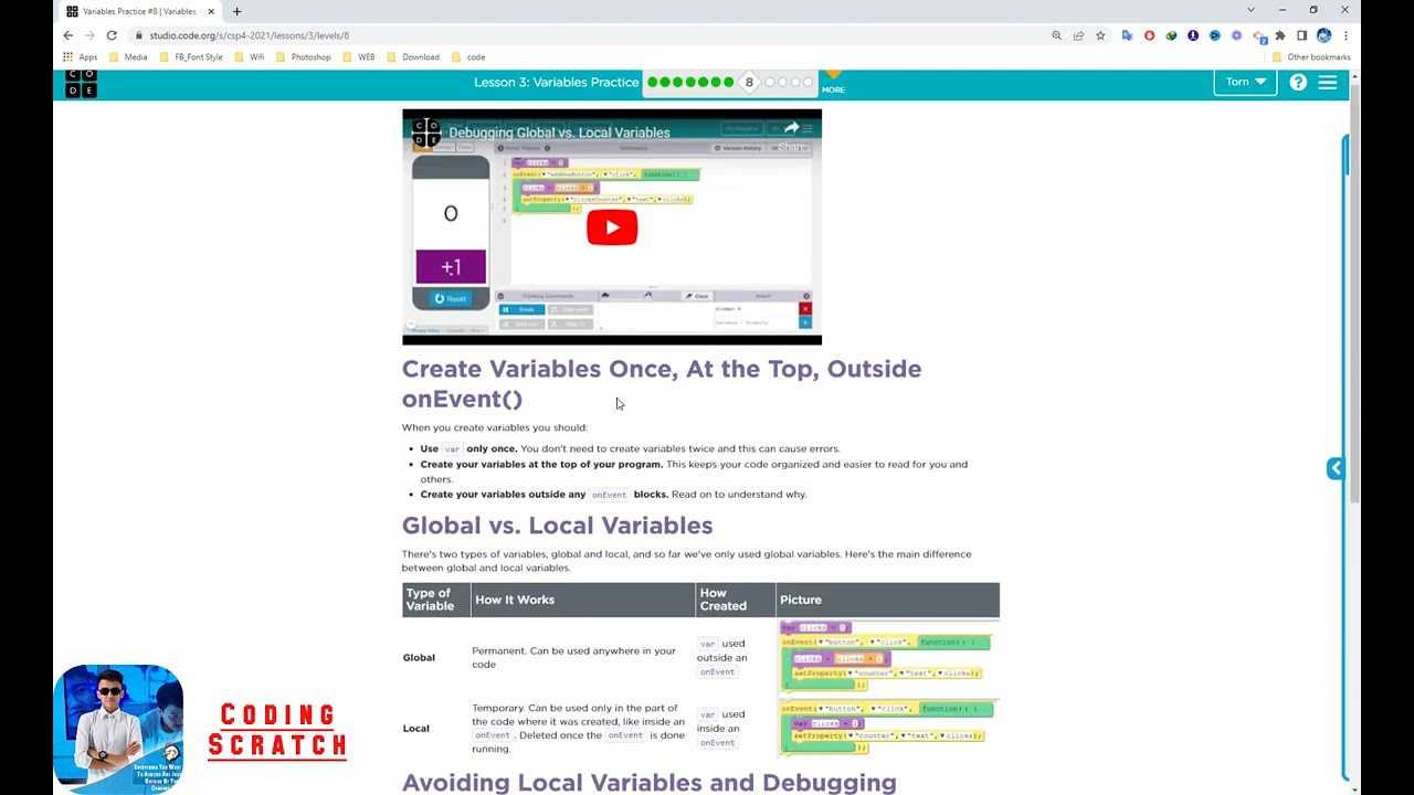 Code Org Lesson 3 Variable Practice Part 02 U Youtube
