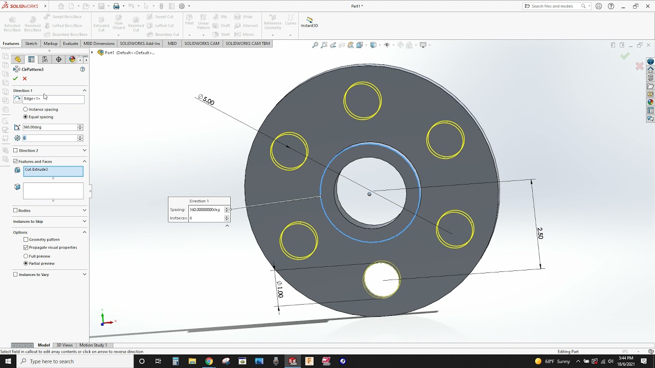 Solidworks Circular Pattern Youtube