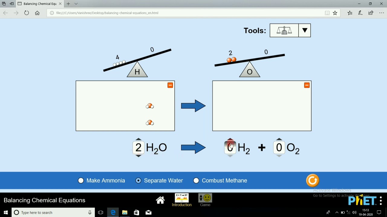 Phet Simulation Of Balancing Chemical Equation Youtube