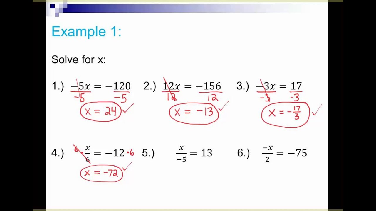 3 2 Solving Equations Using Multiplication And Division Video Homework
