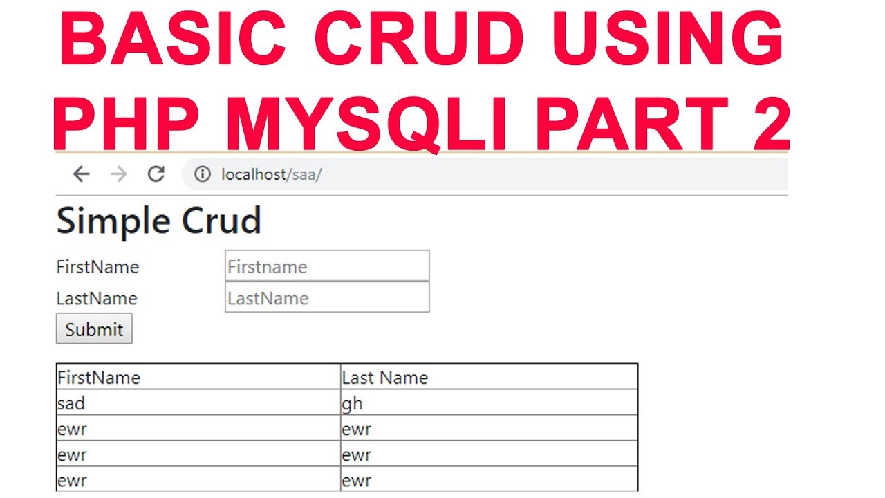 Beginner Basic Crud Using Php Mysqli Part 2 Youtube