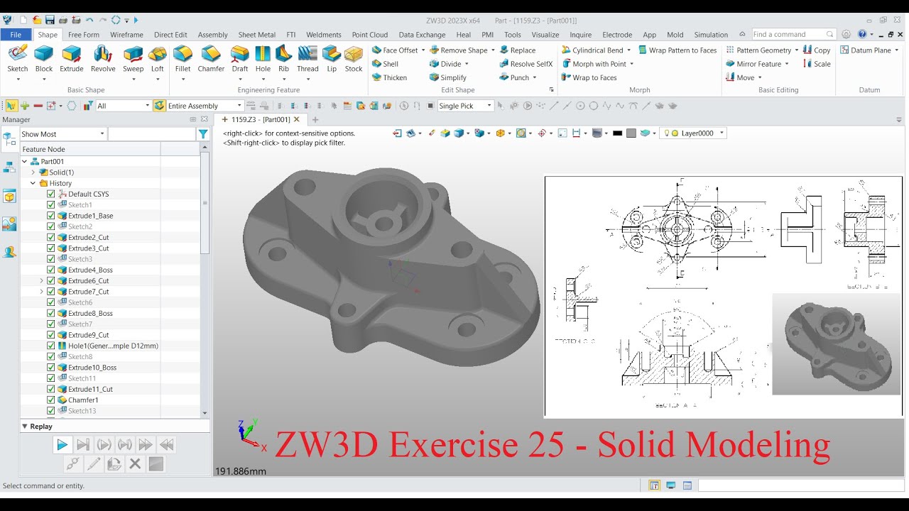 Zw3d Exercise 25 Solid Modeling Youtube