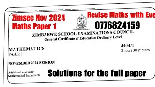 Zimsec June 2024 Maths Paper 1 Solutions For The Full Paper Maths With