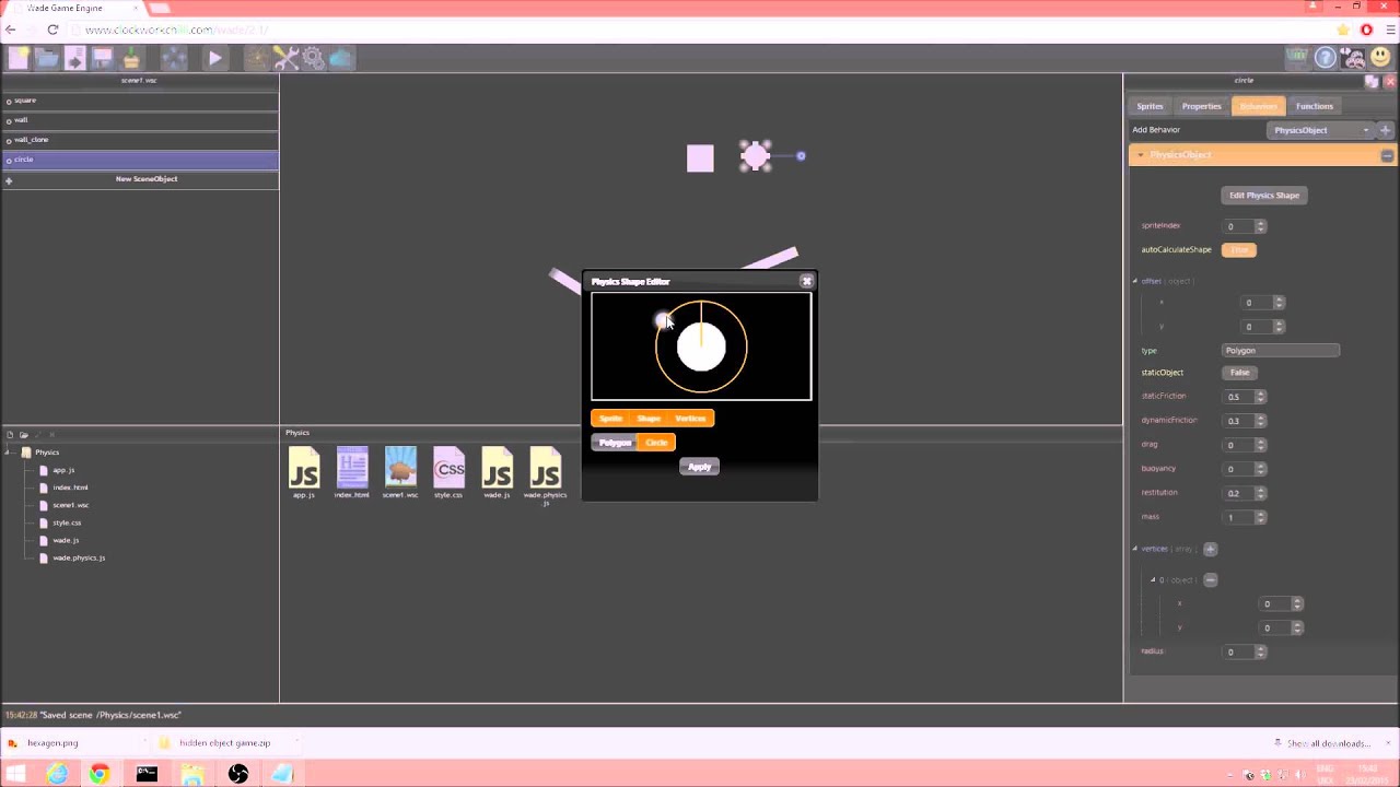 Making Html5 Games With Wade Physics Plugin Youtube