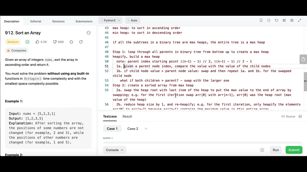 Sort An Array Leetcode 912 Heap Sort Python Youtube