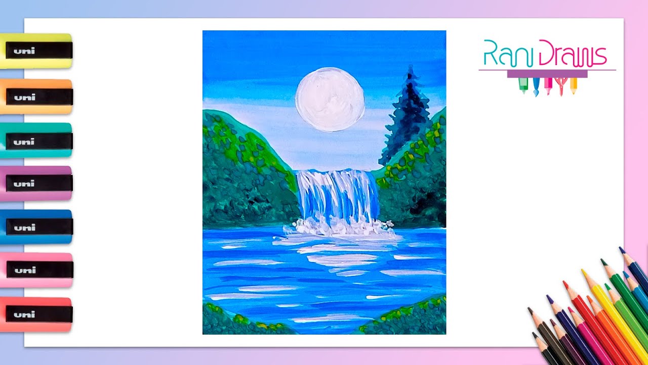 Cómo Dibujar Un Paisaje De Cascada Fácil Con Acuarela Paso A Paso