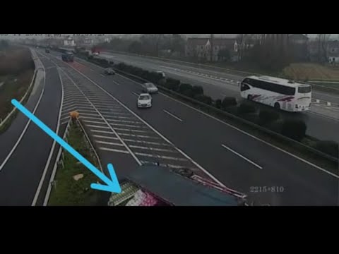 On High Way Reckless Driver Missed Exit Causes Two Semi Trucks To Crash