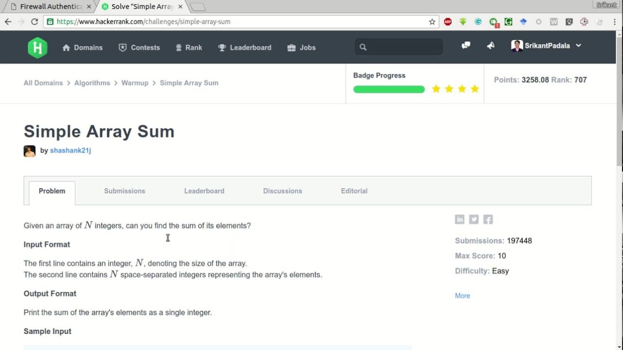 Hackerrank Simple Array Sum Solution Youtube