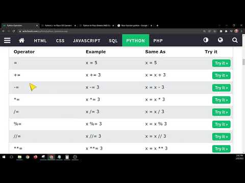 W3schools Python Operators Arithmetic Assignment Code Along