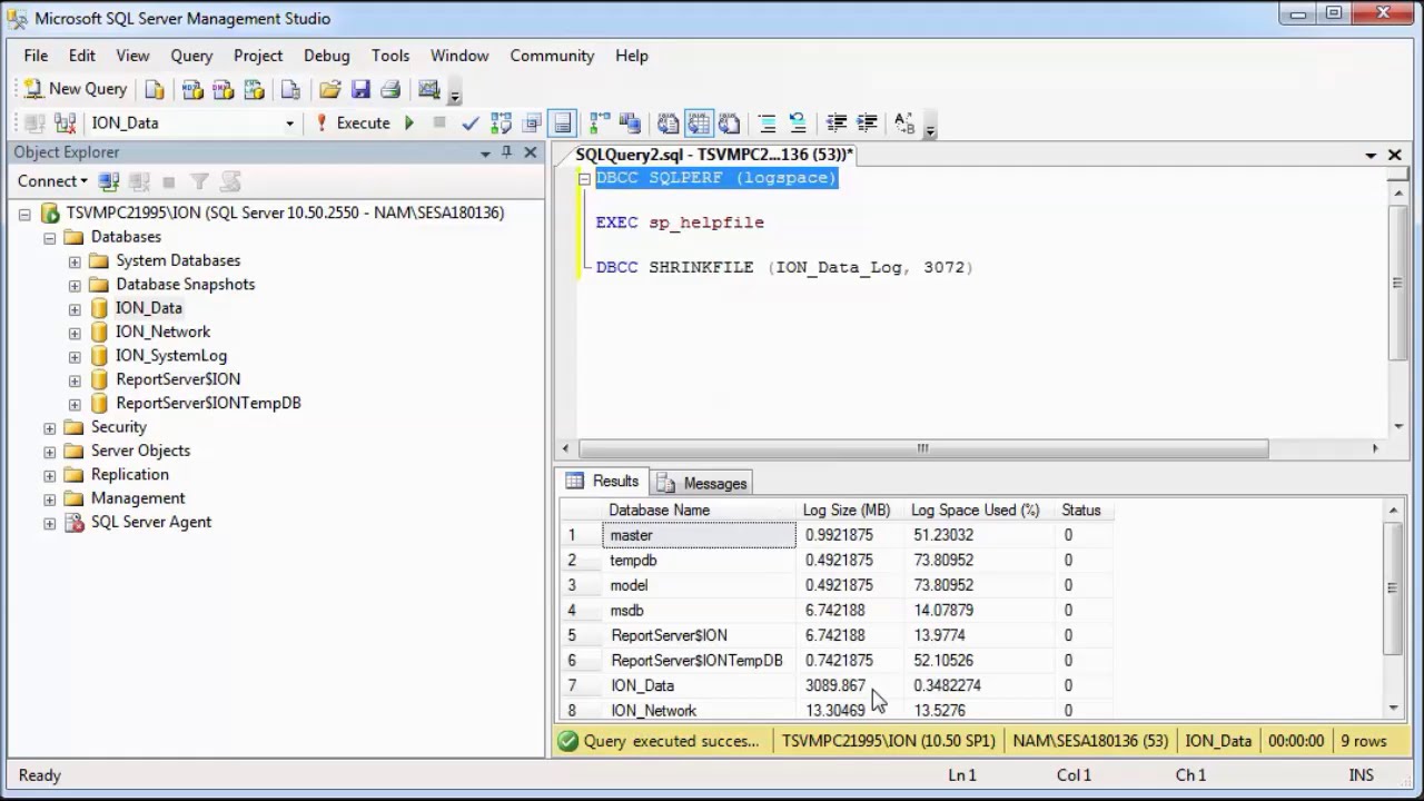 Shrinking The Ion Data Ldf File Via Sql Server Management Studio