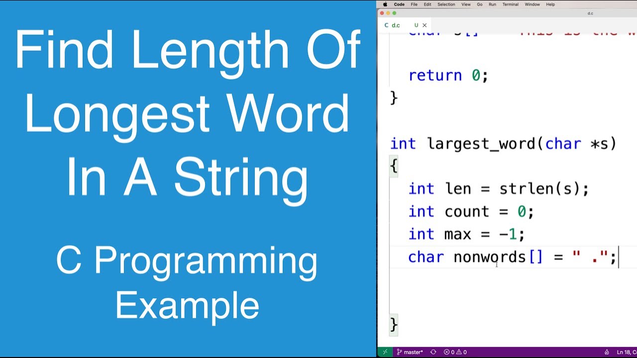 Find Length Of Longest Word In A String C Programming Example Youtube