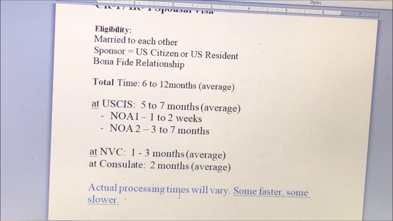 2018 Cr1 Ir1 Spouse Visa Timeline Youtube