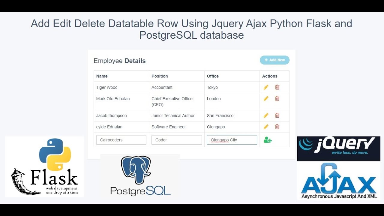 Add Edit Delete Datatable Row Using Jquery Ajax Python Flask And