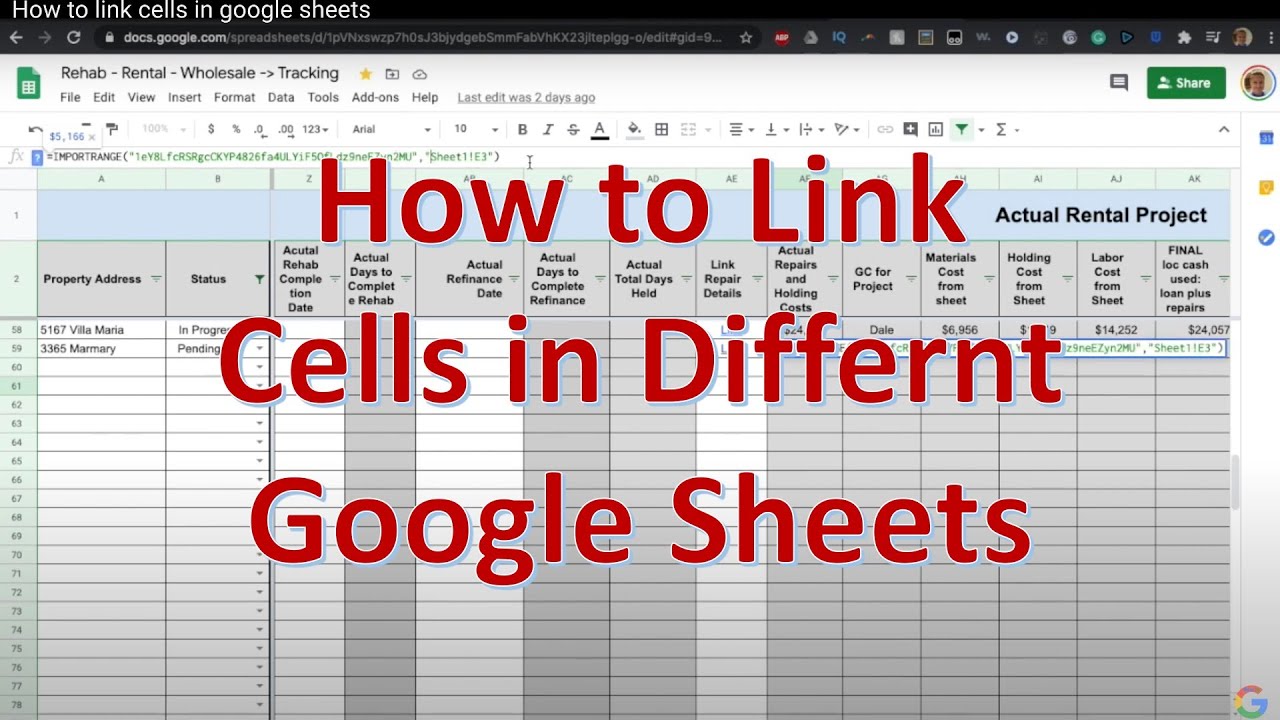 How To Link Cells In Different Google Sheets Youtube
