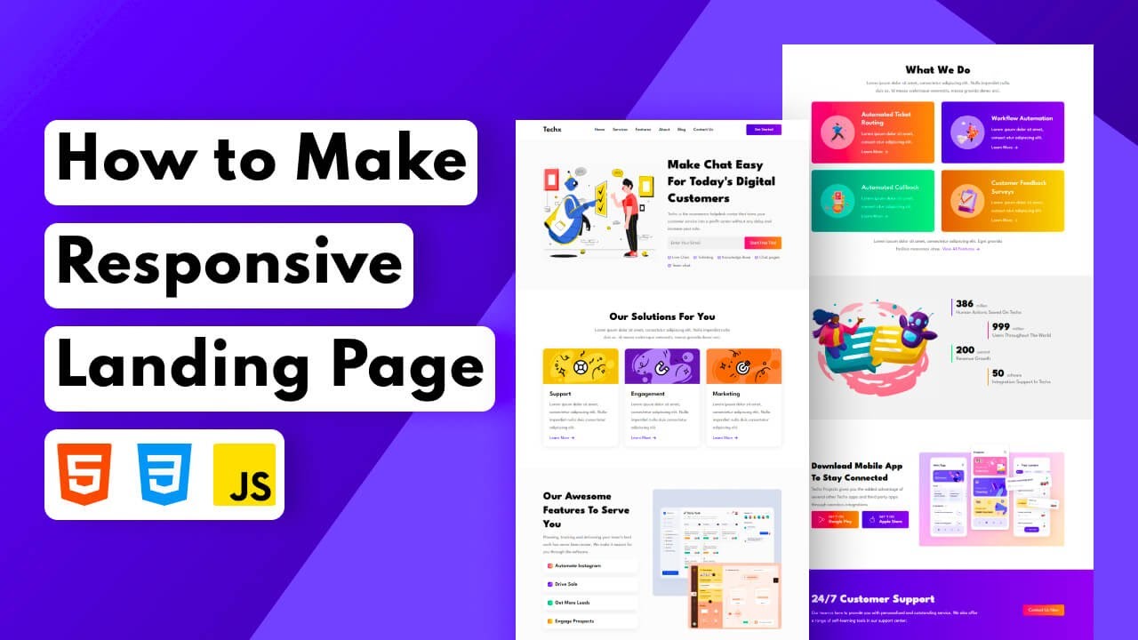 How To Make Responsive Landing Page Using Html Css Javascript Youtube