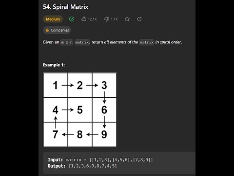 Leetcode Medium Spiral Matrix Youtube