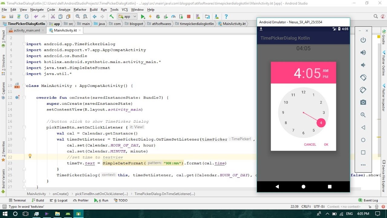 Timepicker Dialog Kotlin Android Studio Tutorial Youtube