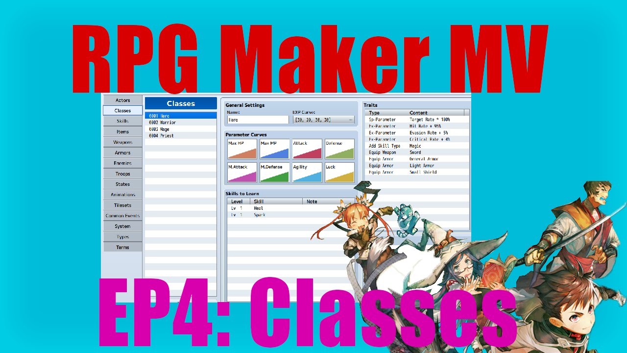 Rpg Maker Mv Tutorial Ep 4 Classes Youtube