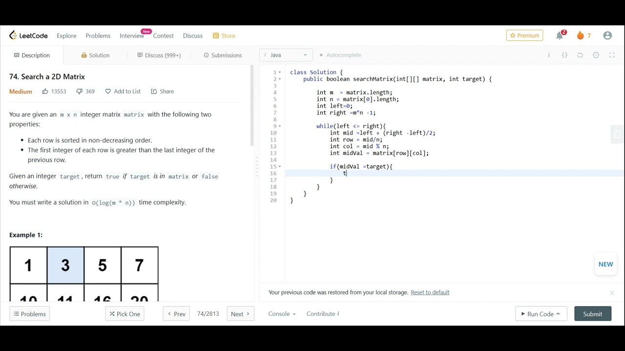 Search A 2d Matrix Leetcode 74 Youtube