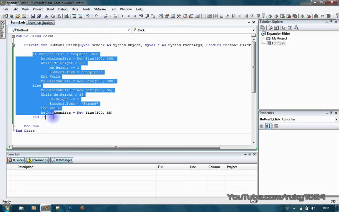 Visual Basic 2008 Tutorial Expander Slider Effect Youtube