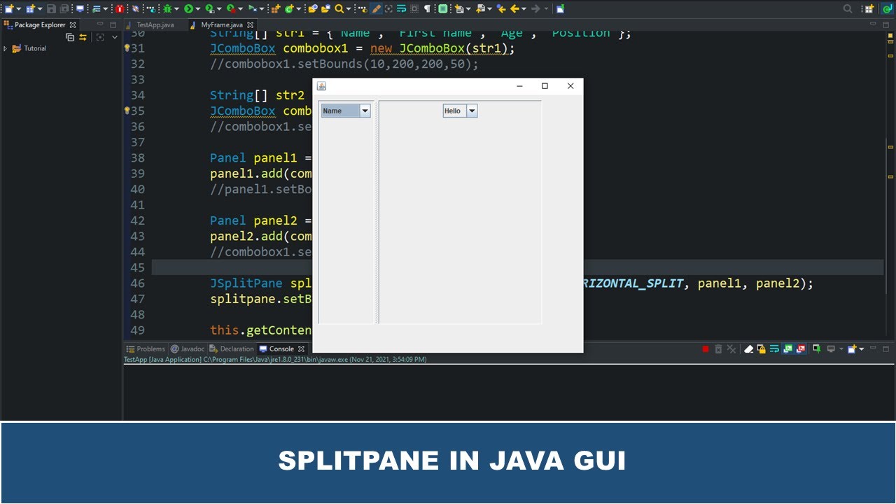Java Gui Tutorial 66 Create A Splitpane Using Jsplitpane Class In