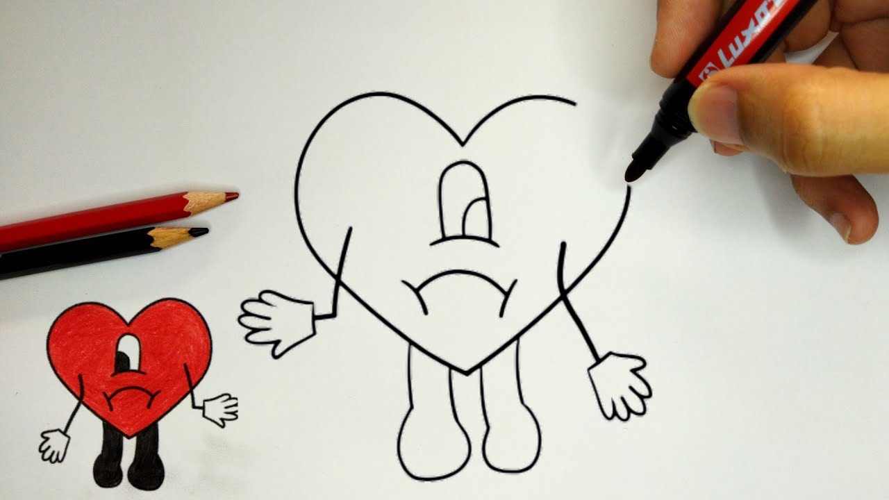 How To Draw Bad Bunny Heart Step By Step Bad Bunny Heart Drawing
