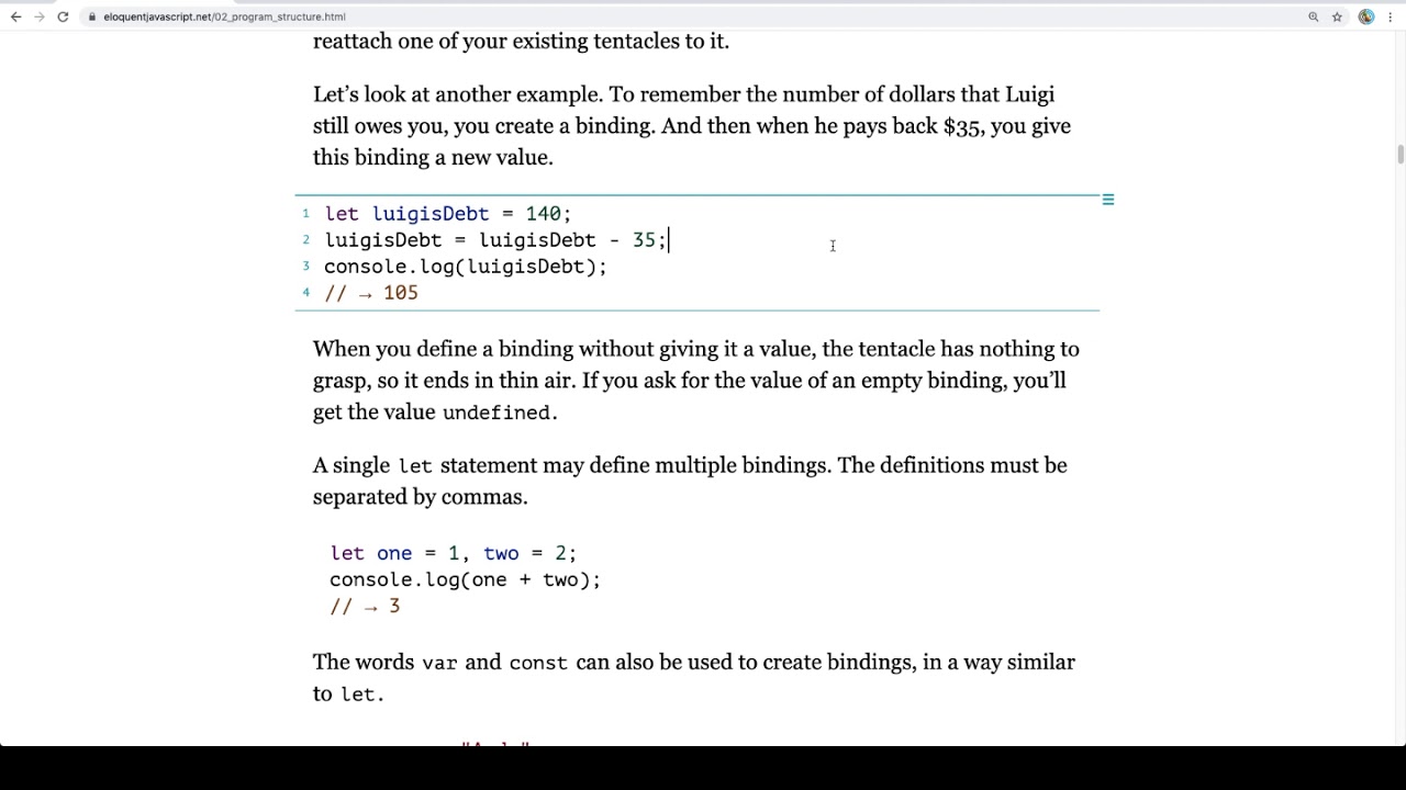 Eloquent Javascript Read Along Program Structure 002 Bindings