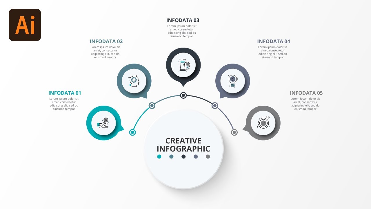 How To Create 5 Steps Circles Infographic Illustrator Tutorial Youtube