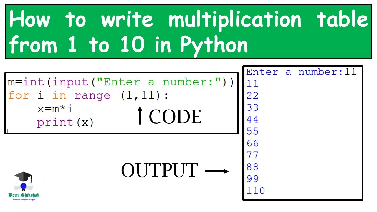 How To Write Multiplication Table From 1 To 10 In Python Youtube